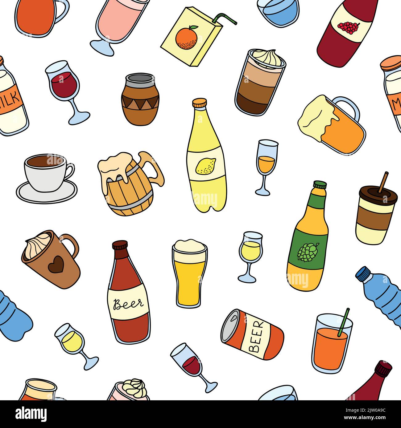 Seamless pattern with different hand drawn colorful liquid drinks Stock ...