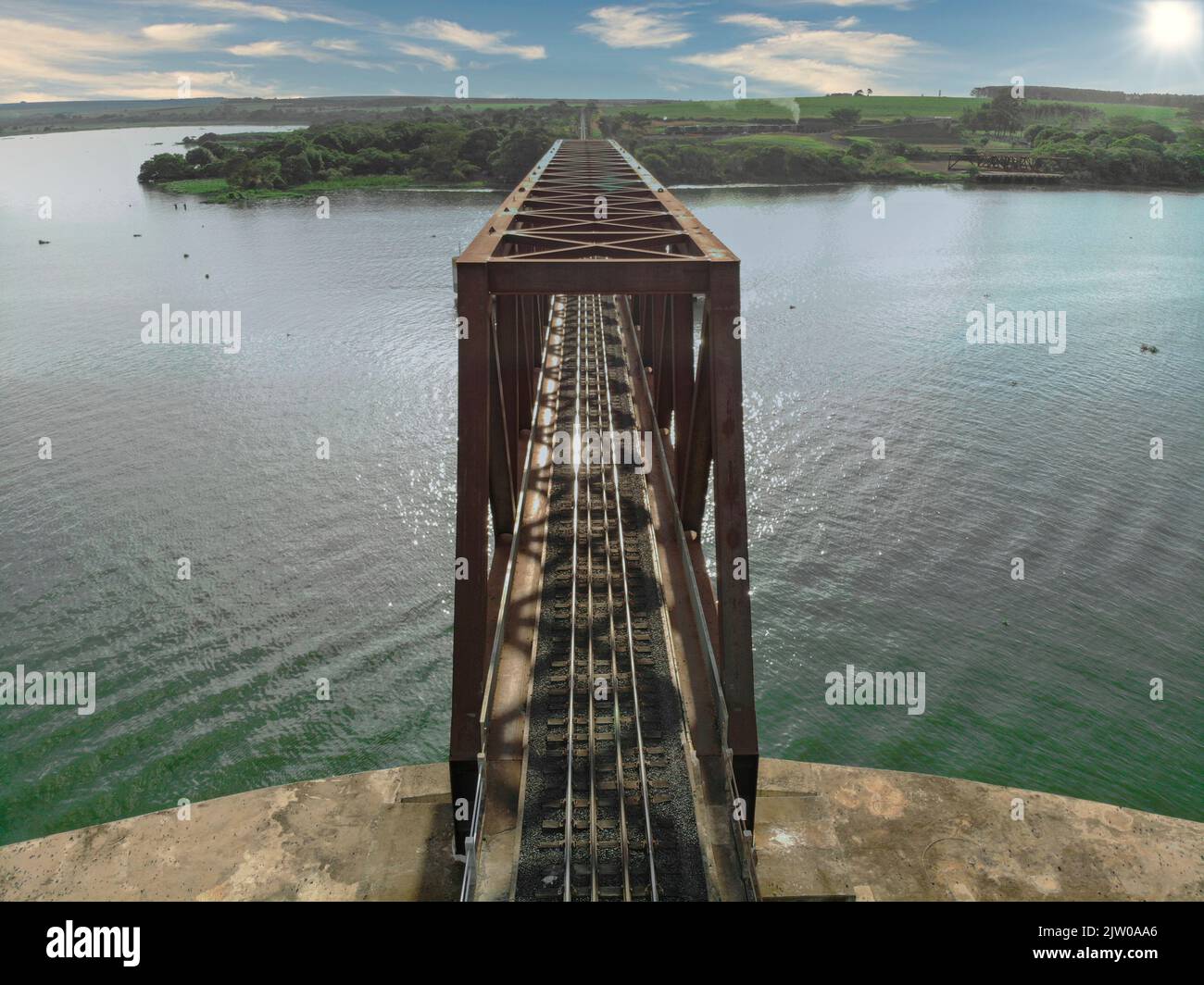 Train rail bridge over the Tiete River in the state of São Paulo Stock ...