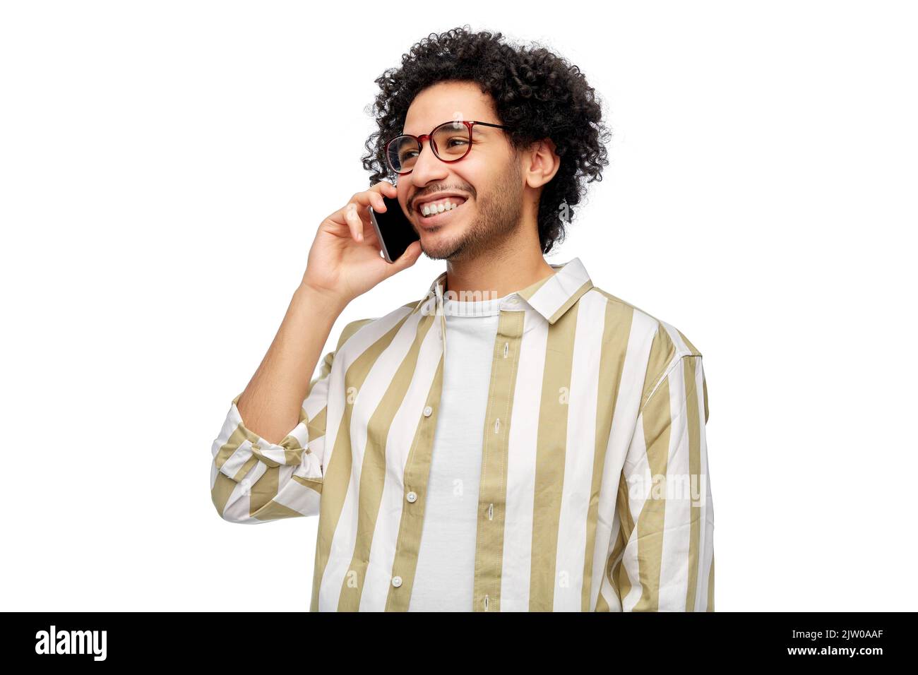 happy smiling man in glasses calling on smartphone Stock Photo - Alamy
