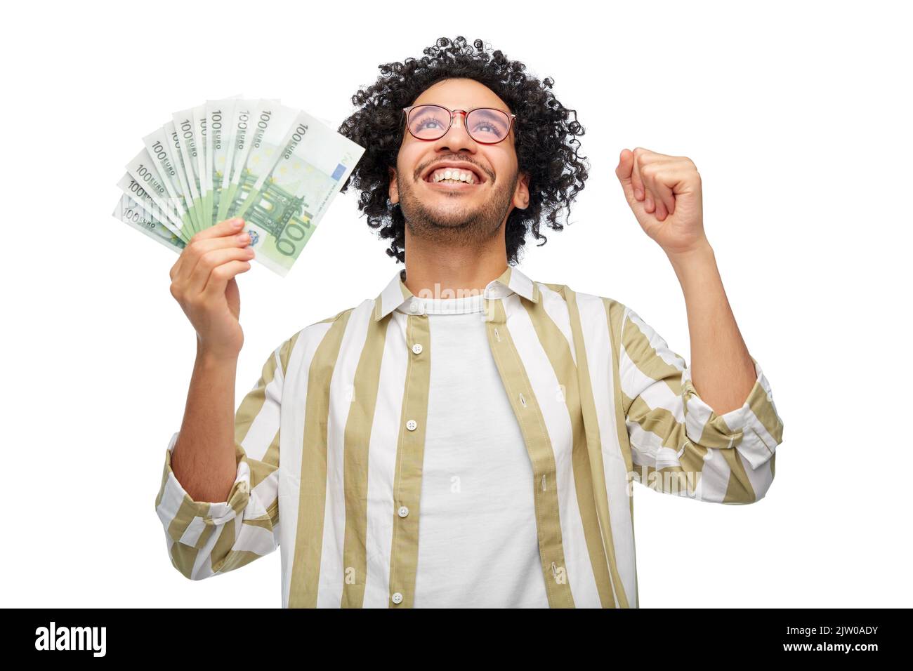 happy man with euro money celebrating success Stock Photo - Alamy
