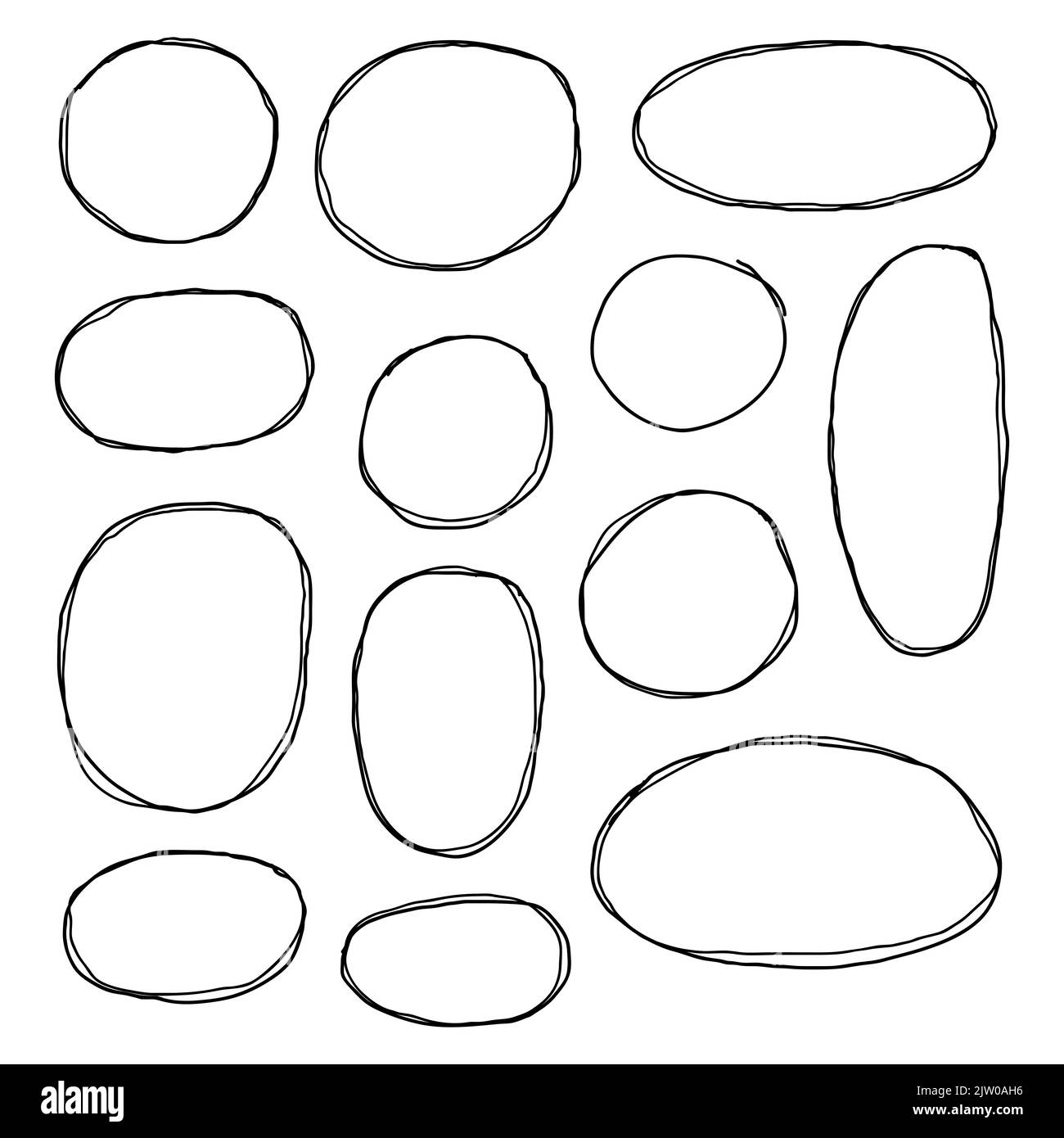 Set of hand drawn sketched circle frames isolated on white background ...