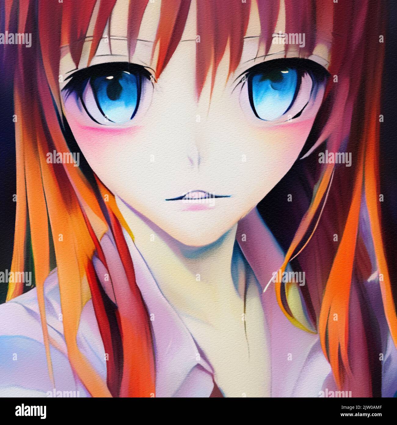 Pretty anime girl portrait. Beautiful woman oil painting print. Fantasy ...