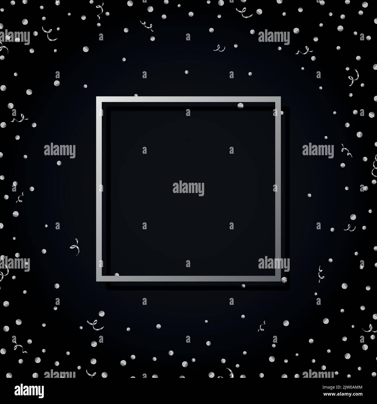 Square background with silver glitter dots, streamers and frame. Used ...