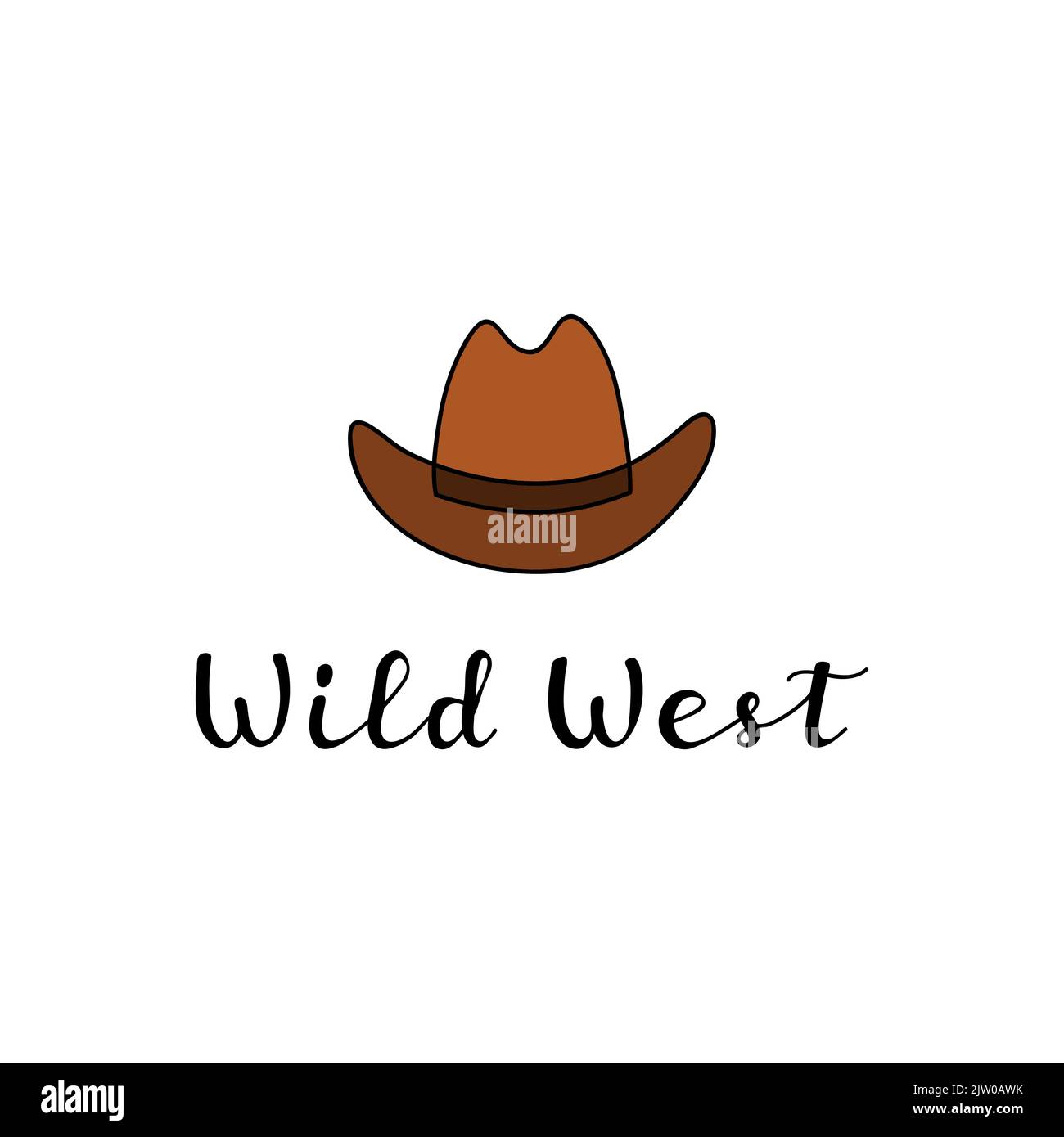 Hand written lettering Wild West with cowboy hat isolated on white ...