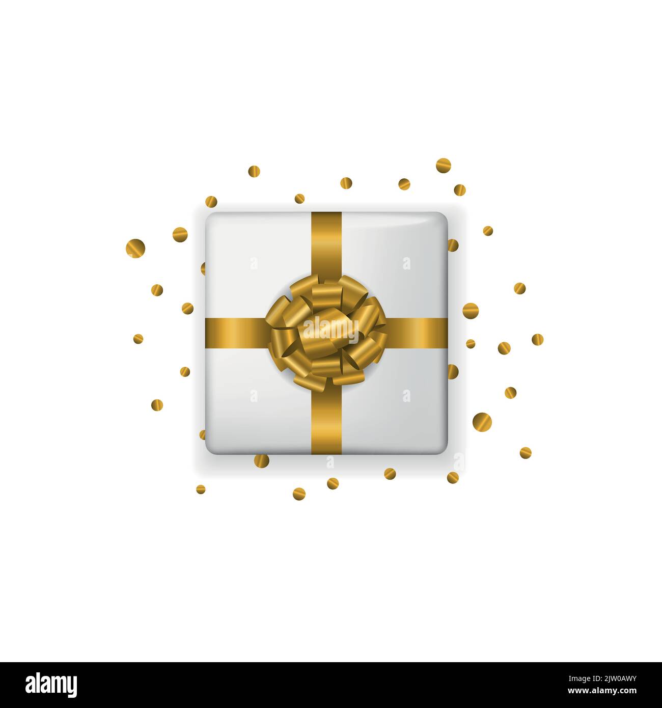 Realistic present box with glossy bow and confetti or glitter isolated ...