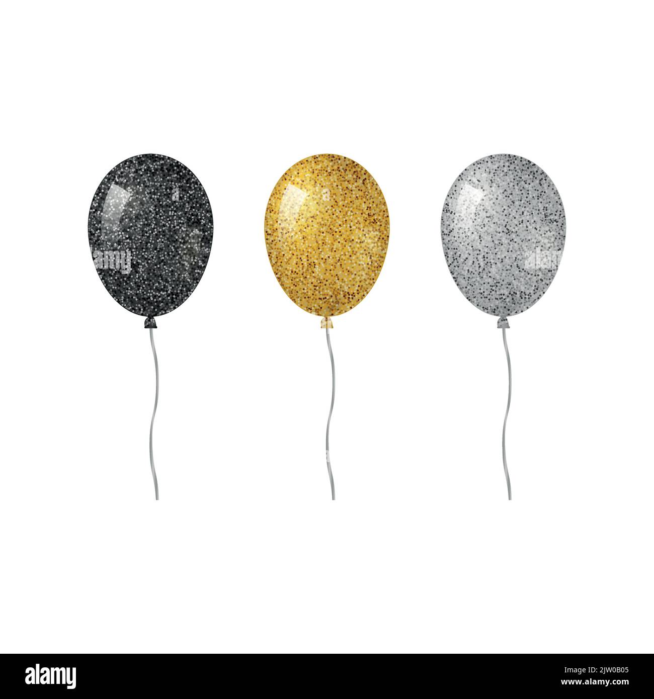 Colorful realistic helium balloons with glitter texture isolated on ...