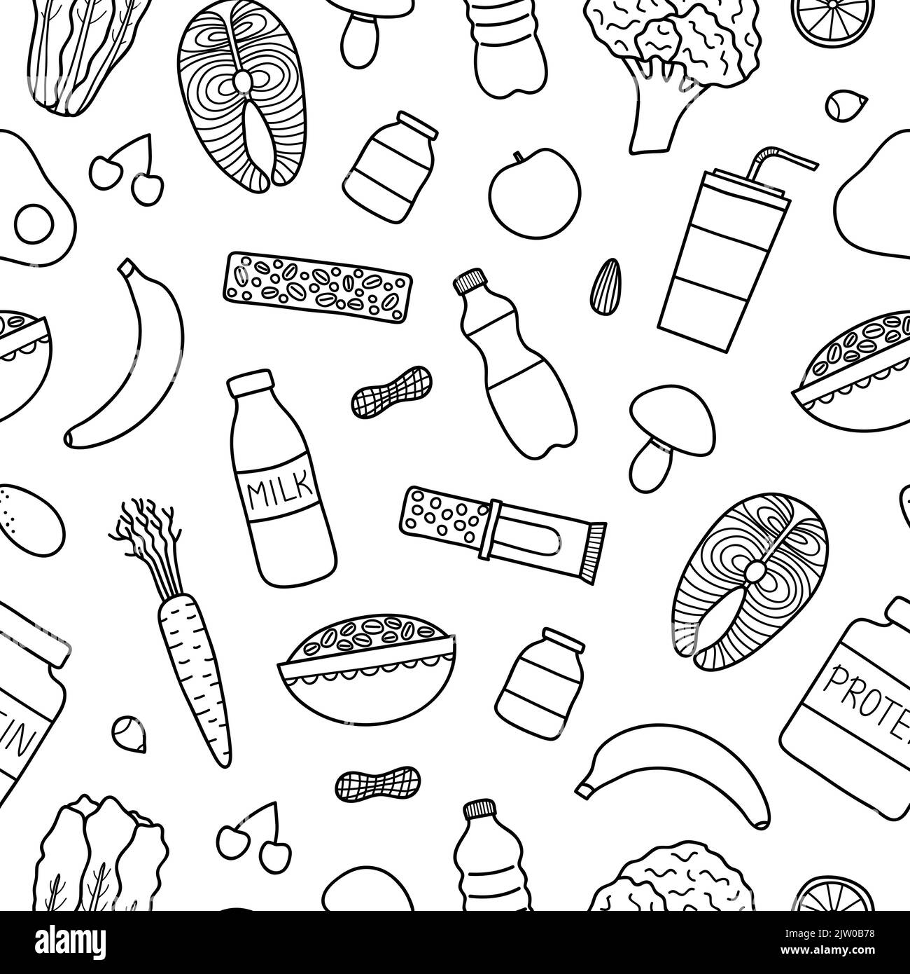 Black and white seamless pattern with hand drawn outline sport ...