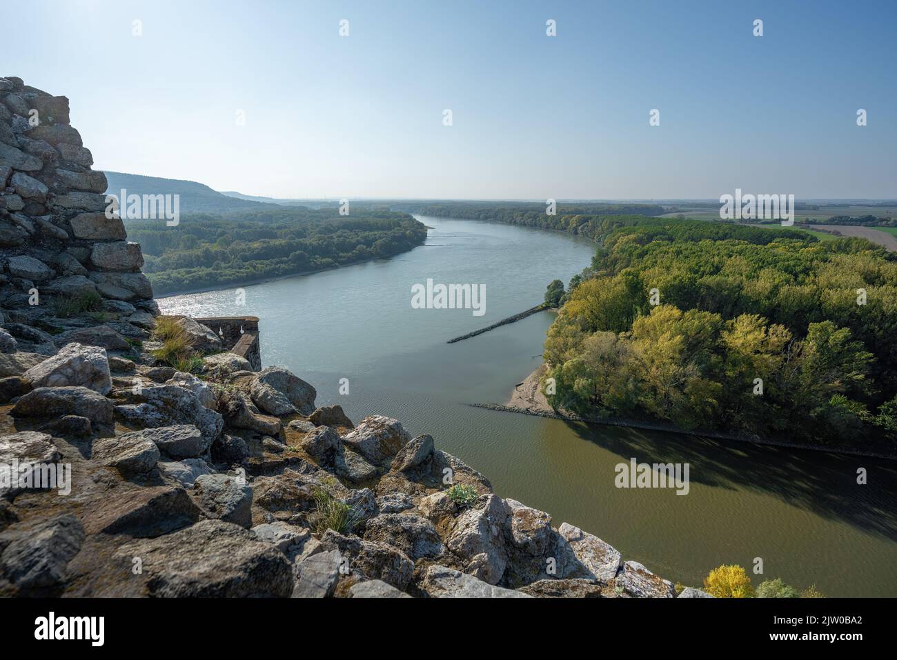 Aerial view of Morava and Danube Rivers at Devin - Bratislava, Slovakia ...