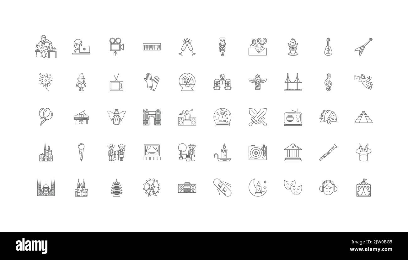 Culture concept illustration, linear icons, line signs set, vector ...