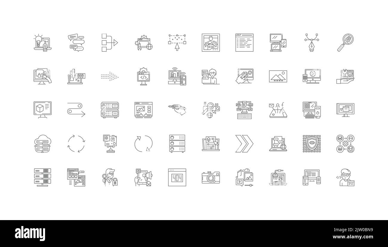 Website concept illustration, linear icons, line signs set, vector ...