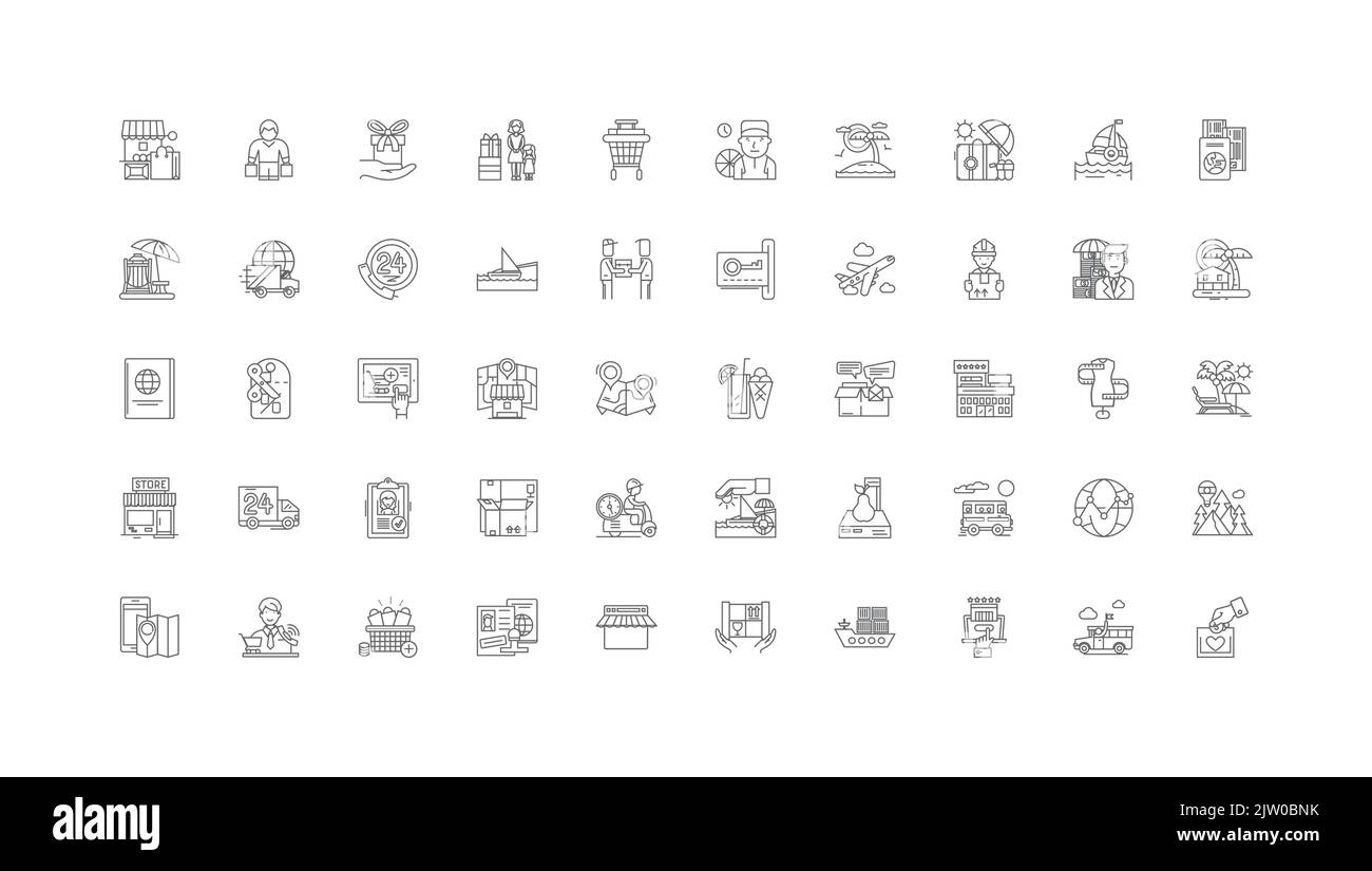 Service concept illustration, linear icons, line signs set, vector ...