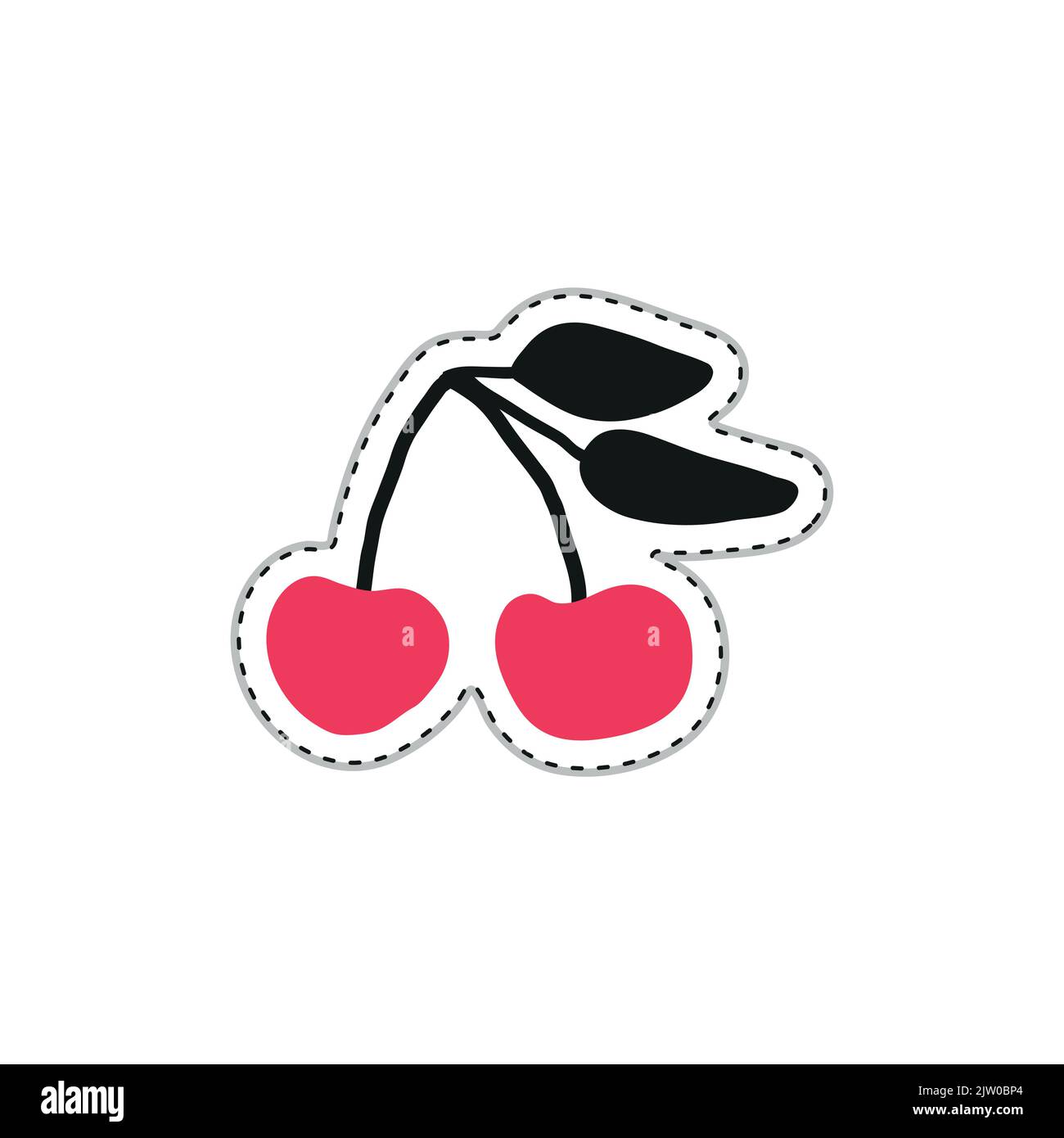 Colorful doodle sticker or patch with cherry isolated on white ...