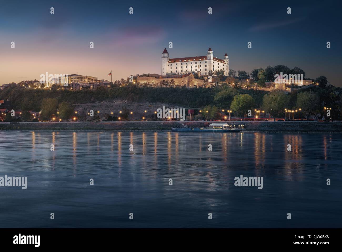 Bratislava Skyline with Bratislava Castle at night - Bratislava ...