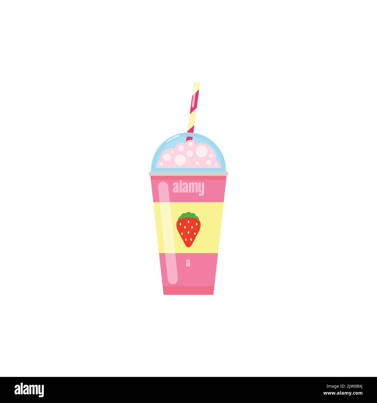 Colorful flat strawberry milkshake or smoothie to go isolated on white ...