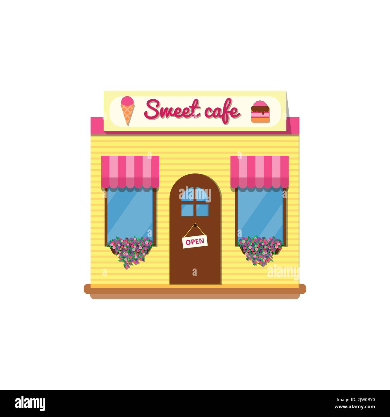 Cute sweet cafe store in flat style isolated on white background ... Cute sweet cafe store in flat style isolated on white background ...