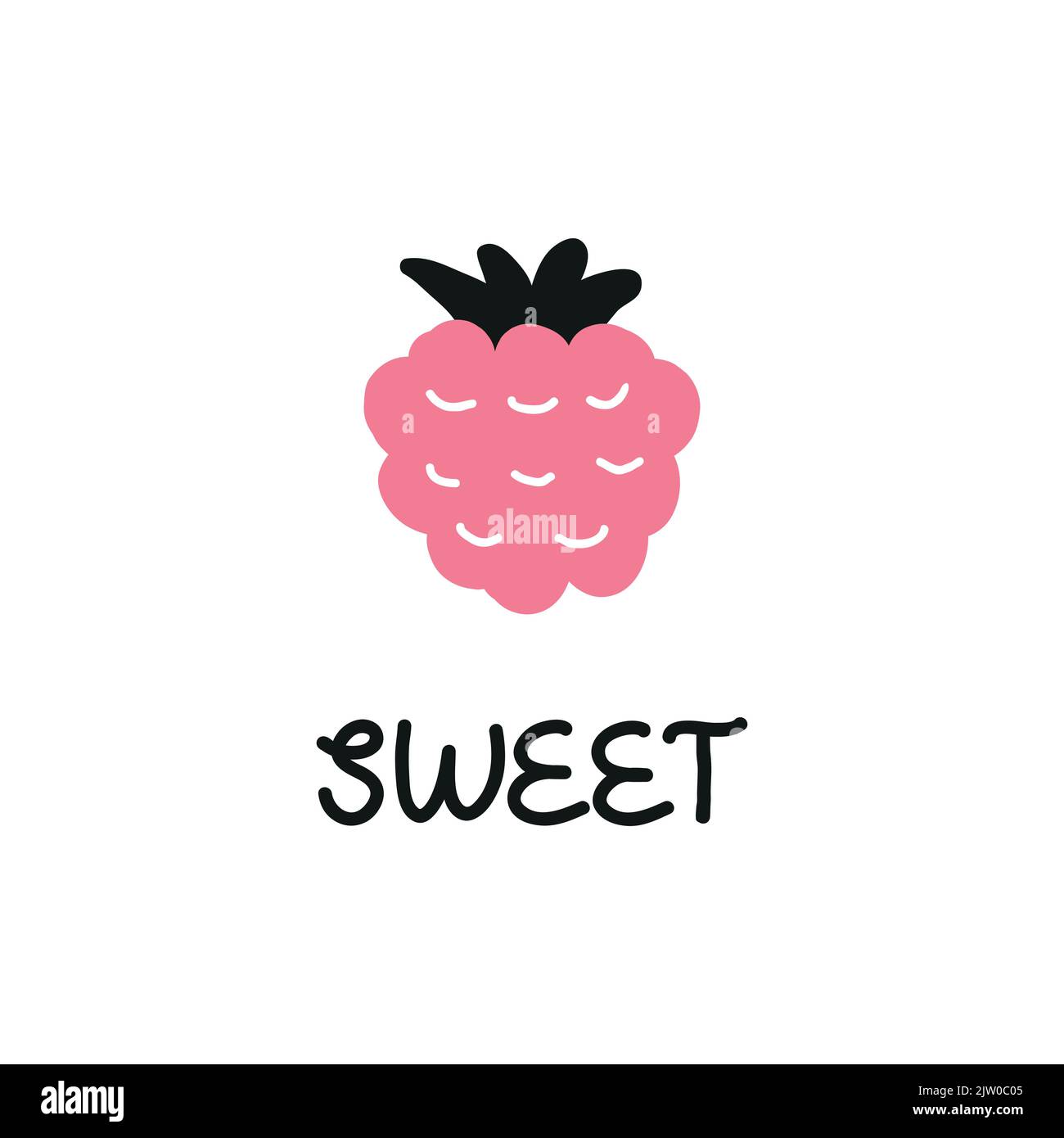 Cute doodle pink raspberry with lettering isolated on white background ...