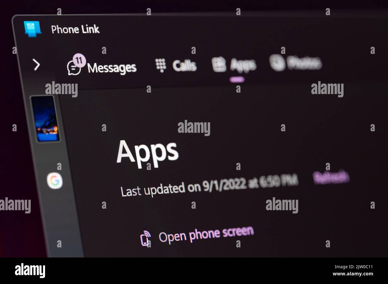 New york, USA - september 1, 2022: Checking messages in Phone Link app ...