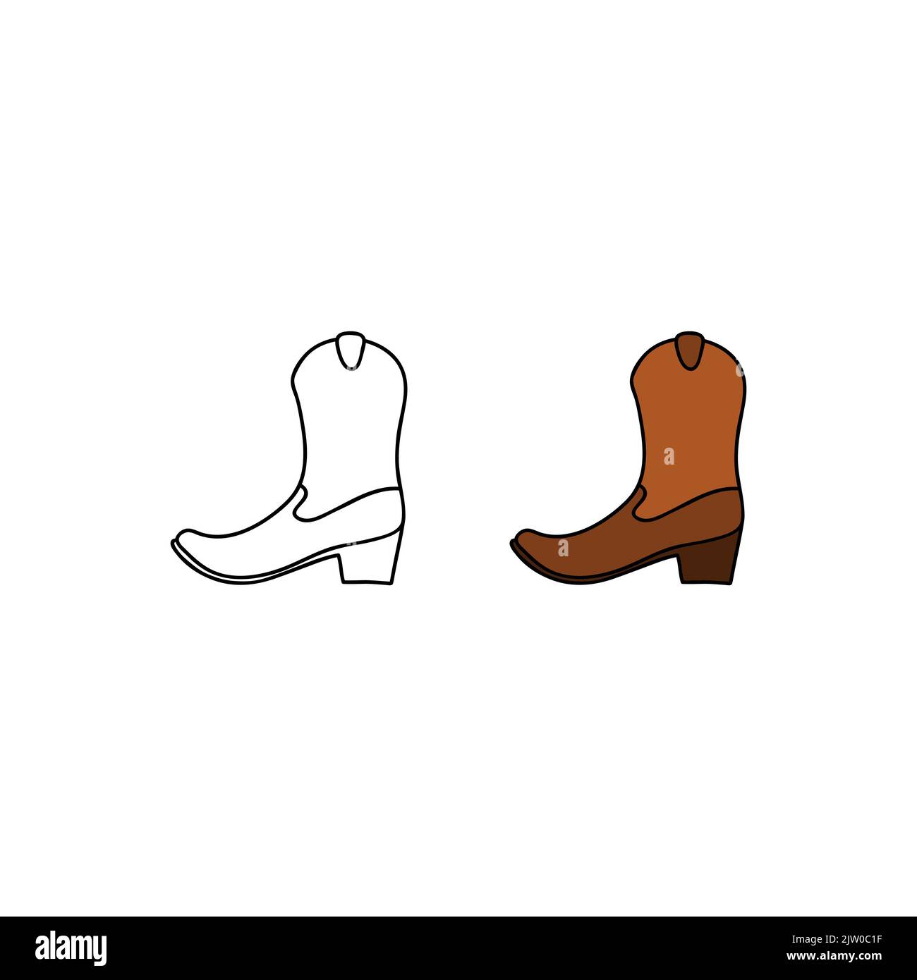 Doodle colored and outline cowboy leather boots isolated on white ...