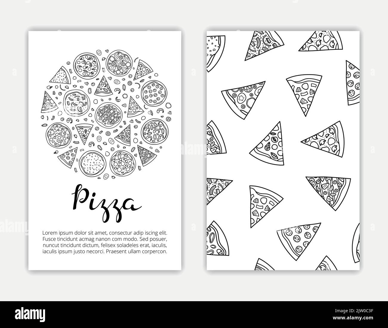 Card templates with hand drawn outline pizza. Used clipping mask Stock ...