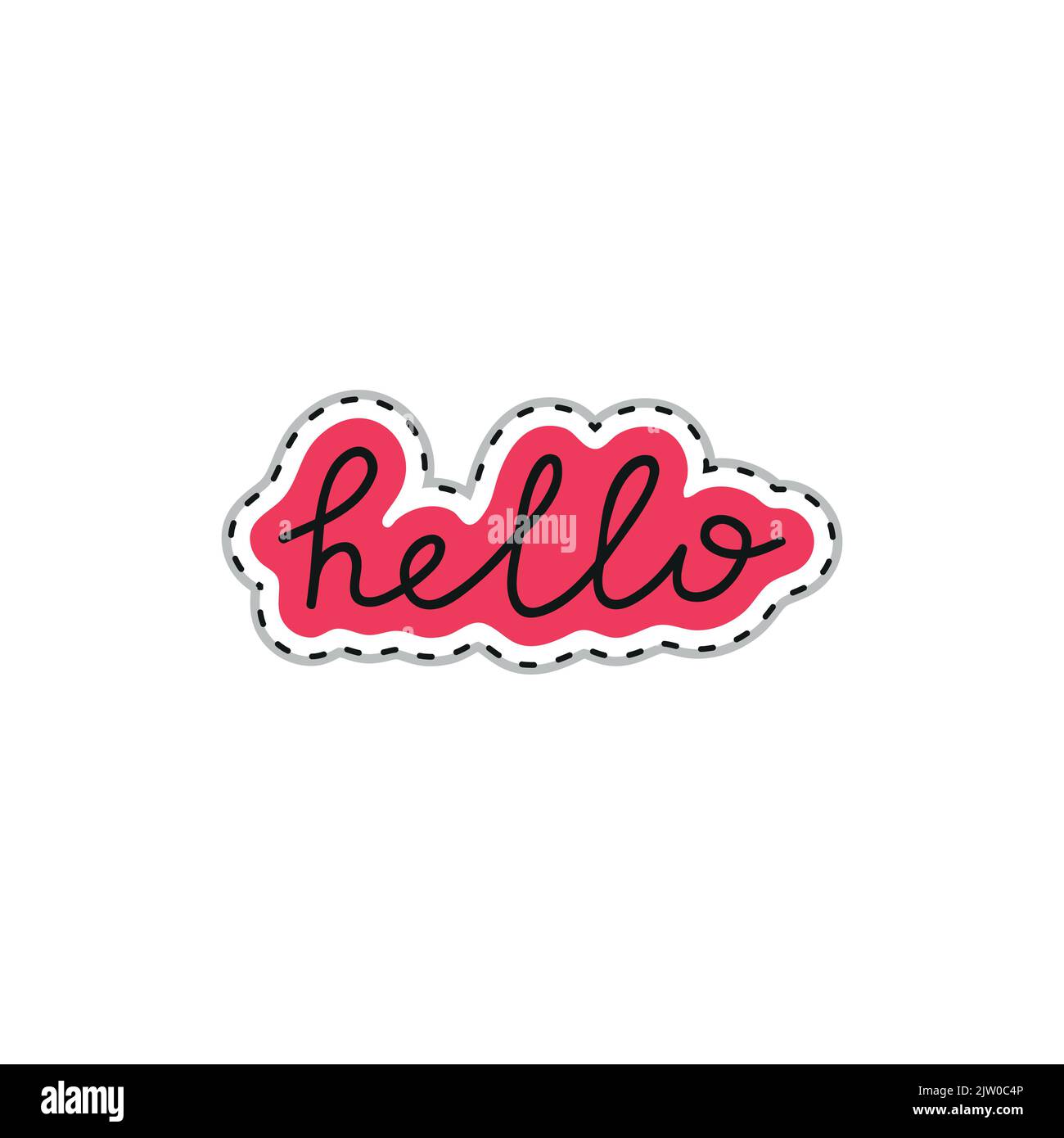 Colorful doodle sticker or patch with text hello isolated on white ...
