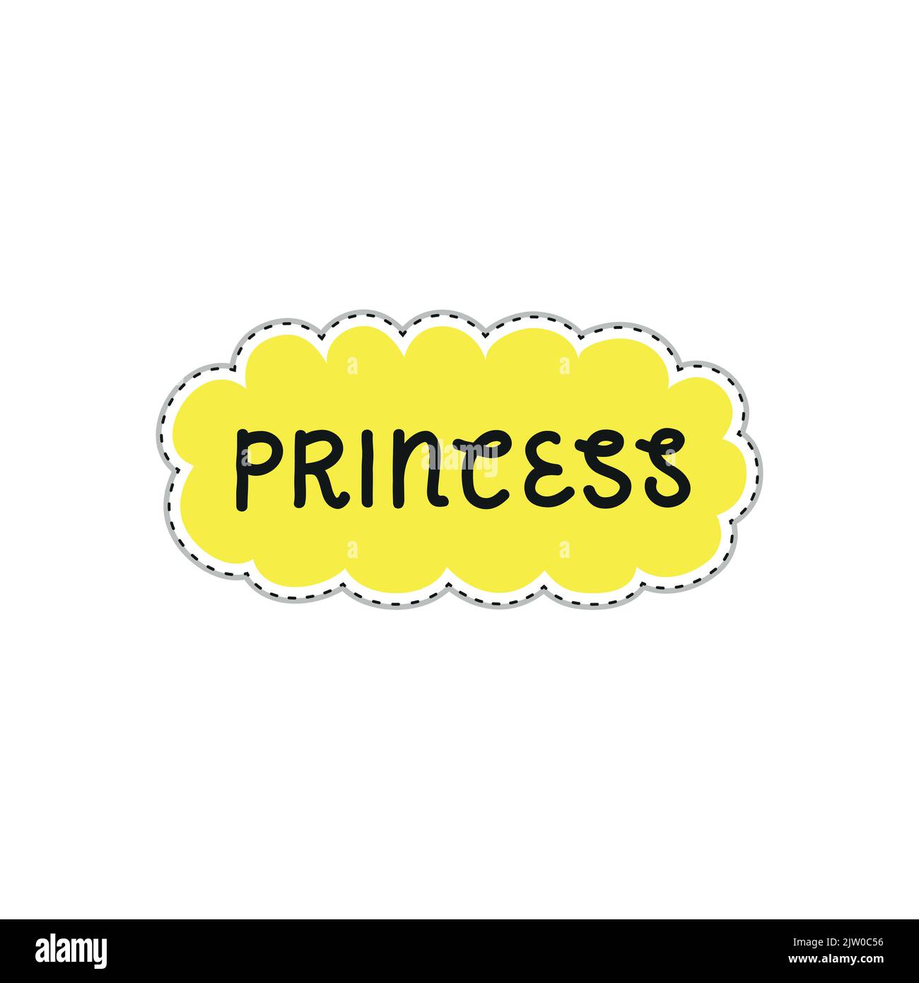 Colorful doodle sticker or patch with text princess isolated on white ...