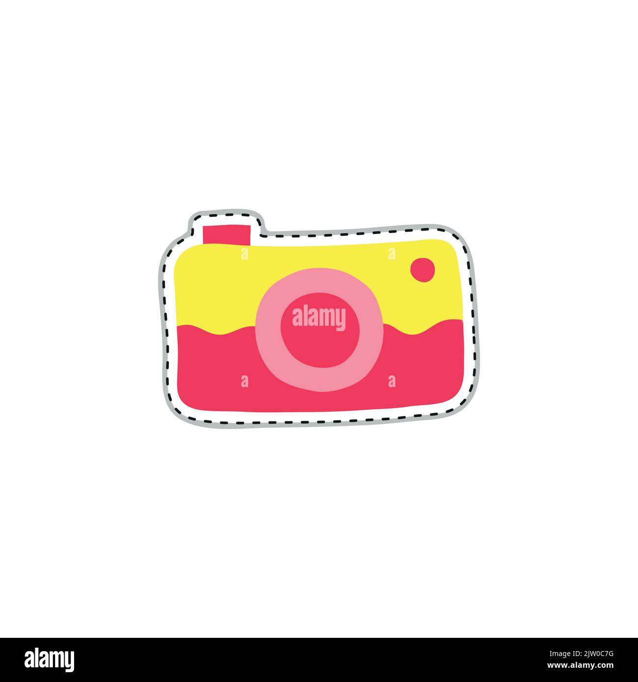 Colorful doodle sticker or patch with camera isolated on white ...