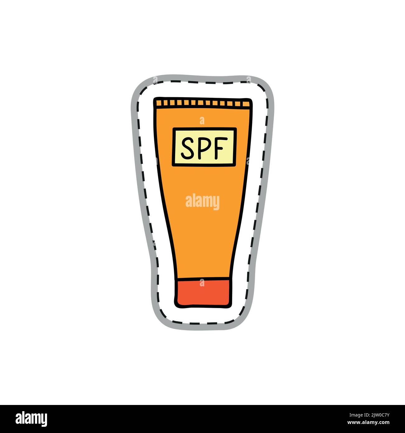Spf cream tube sticker or patch in doodle style isolated on white ...