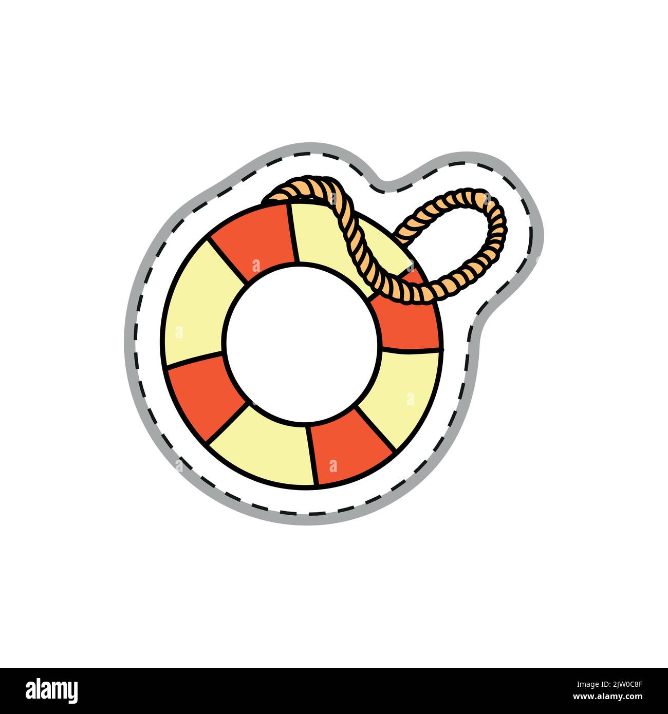 Colorful doodle sticker or patch with lifebuoy isolated on white ...