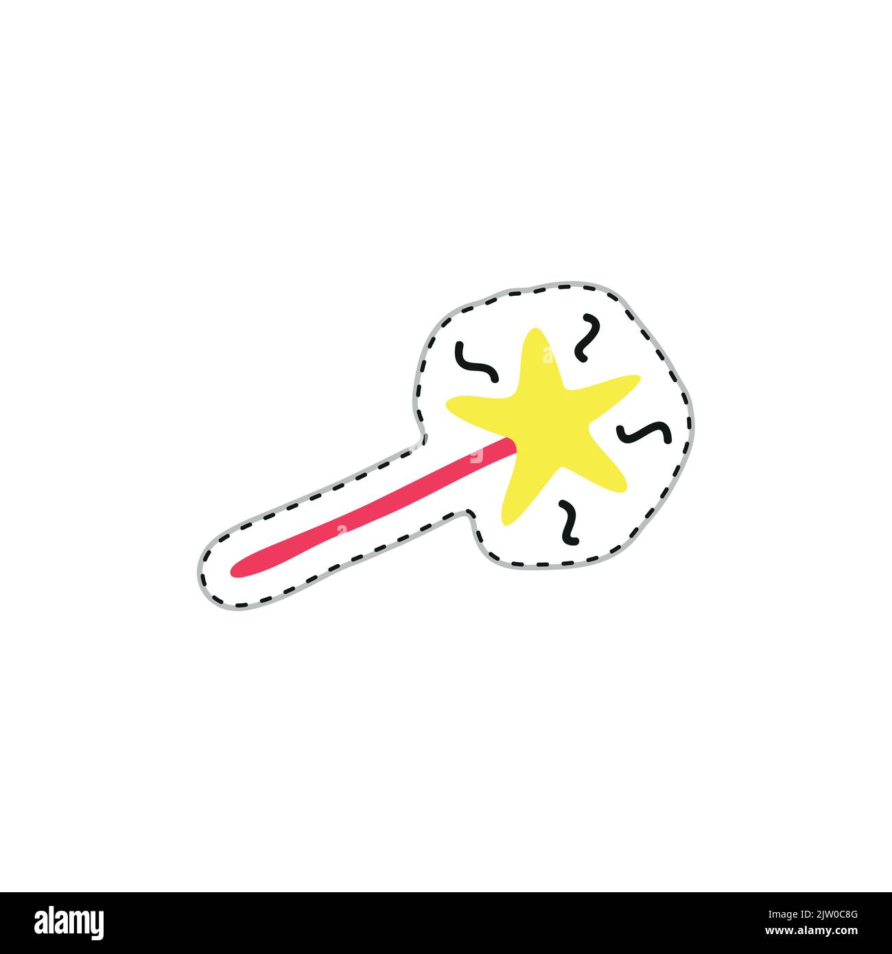 Colorful doodle sticker or patch with magic wand isolated on white ...