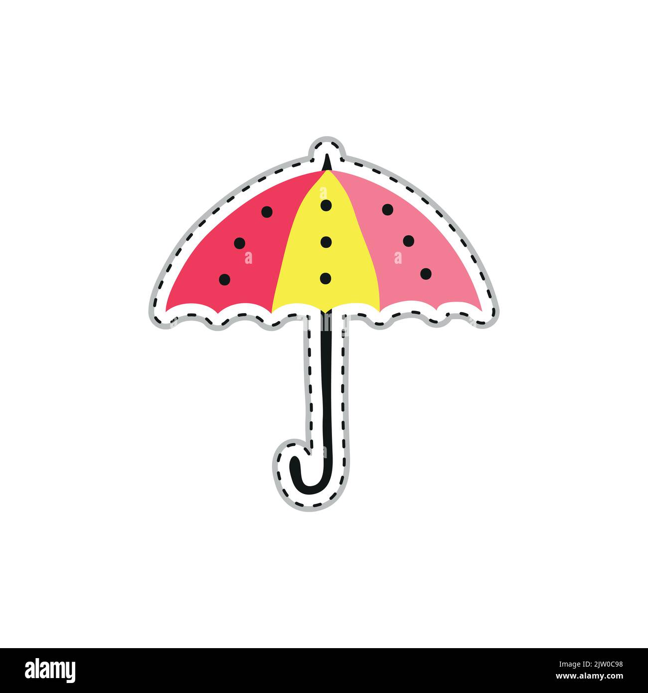 Colorful doodle sticker or patch with umbrella isolated on white ...