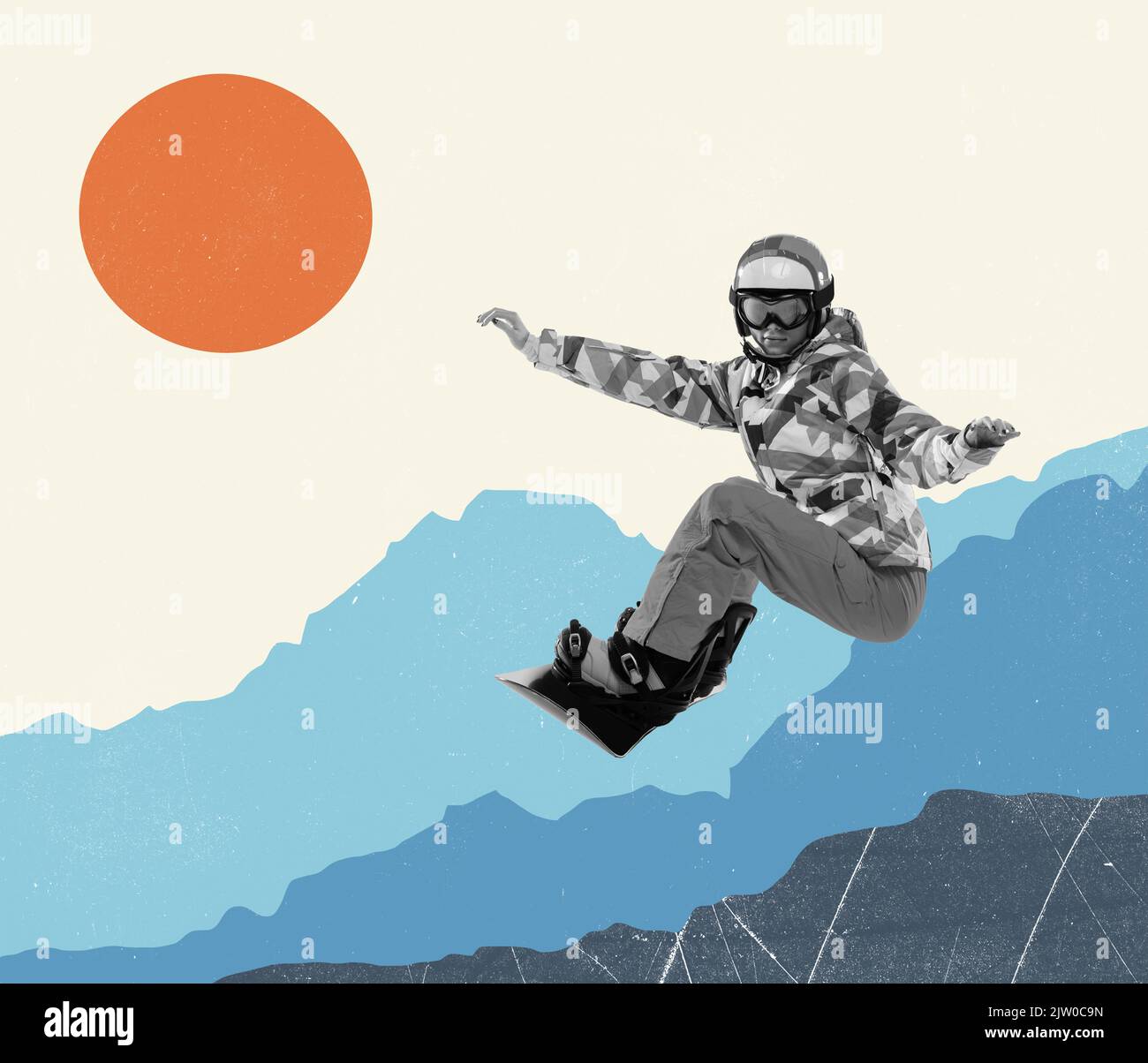 Professional female snowboarder in sportswear snowboarding isolated ...