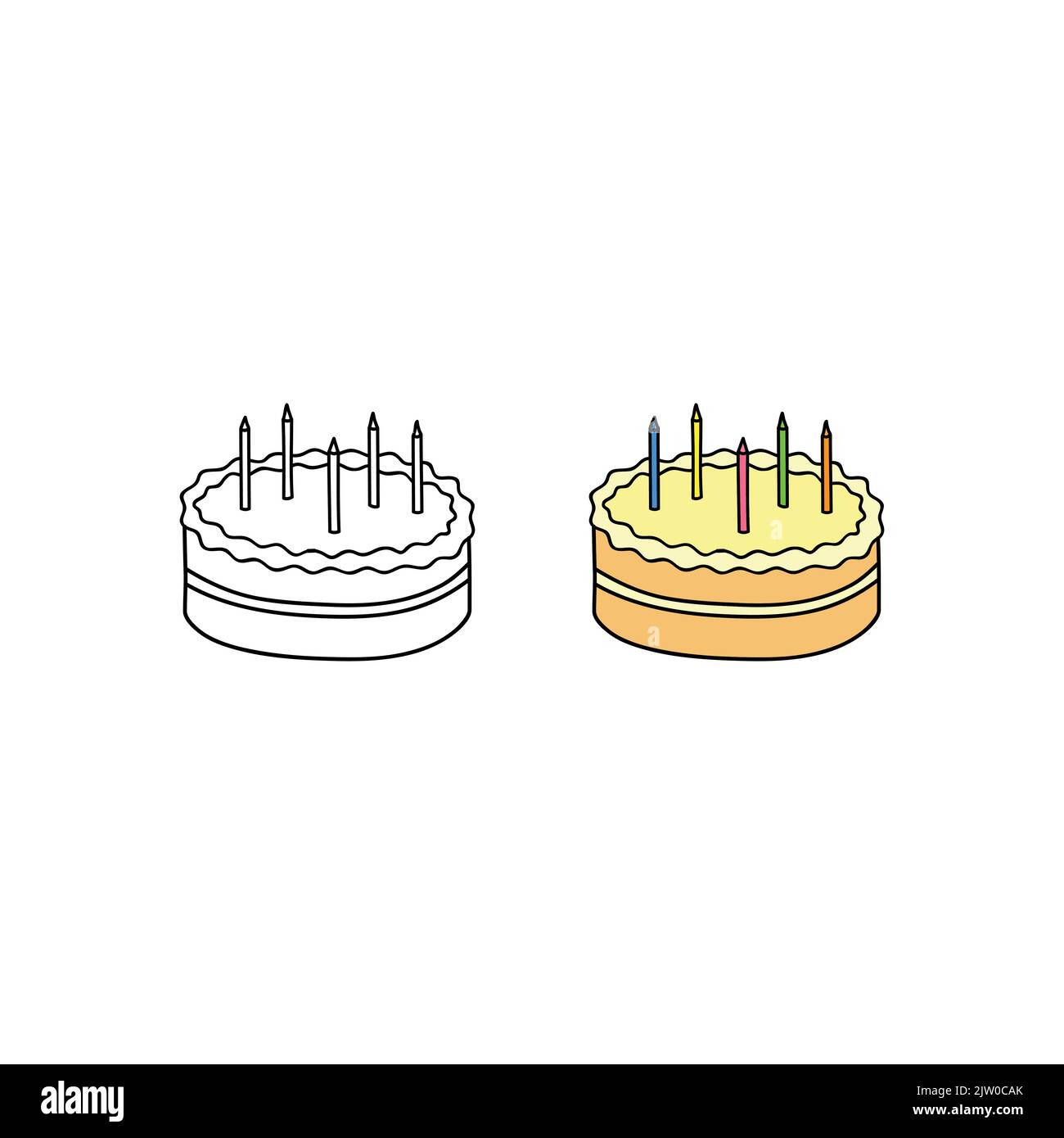 Hand drawn colored and outline birthday biscuit cake isolated on white background Stock Vector ...