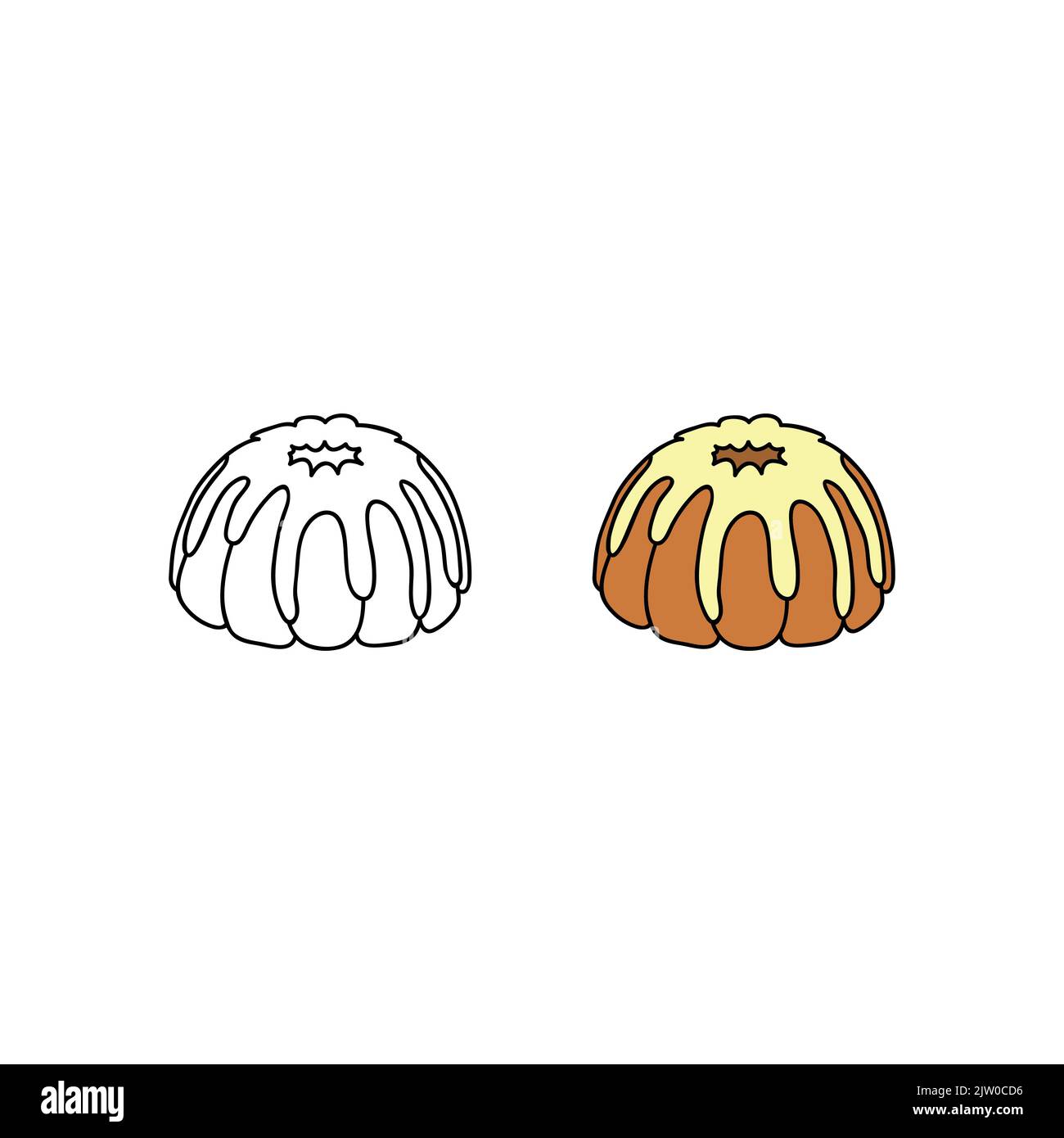 Hand drawn colored and outline bundt or flan cake isolated on white ...