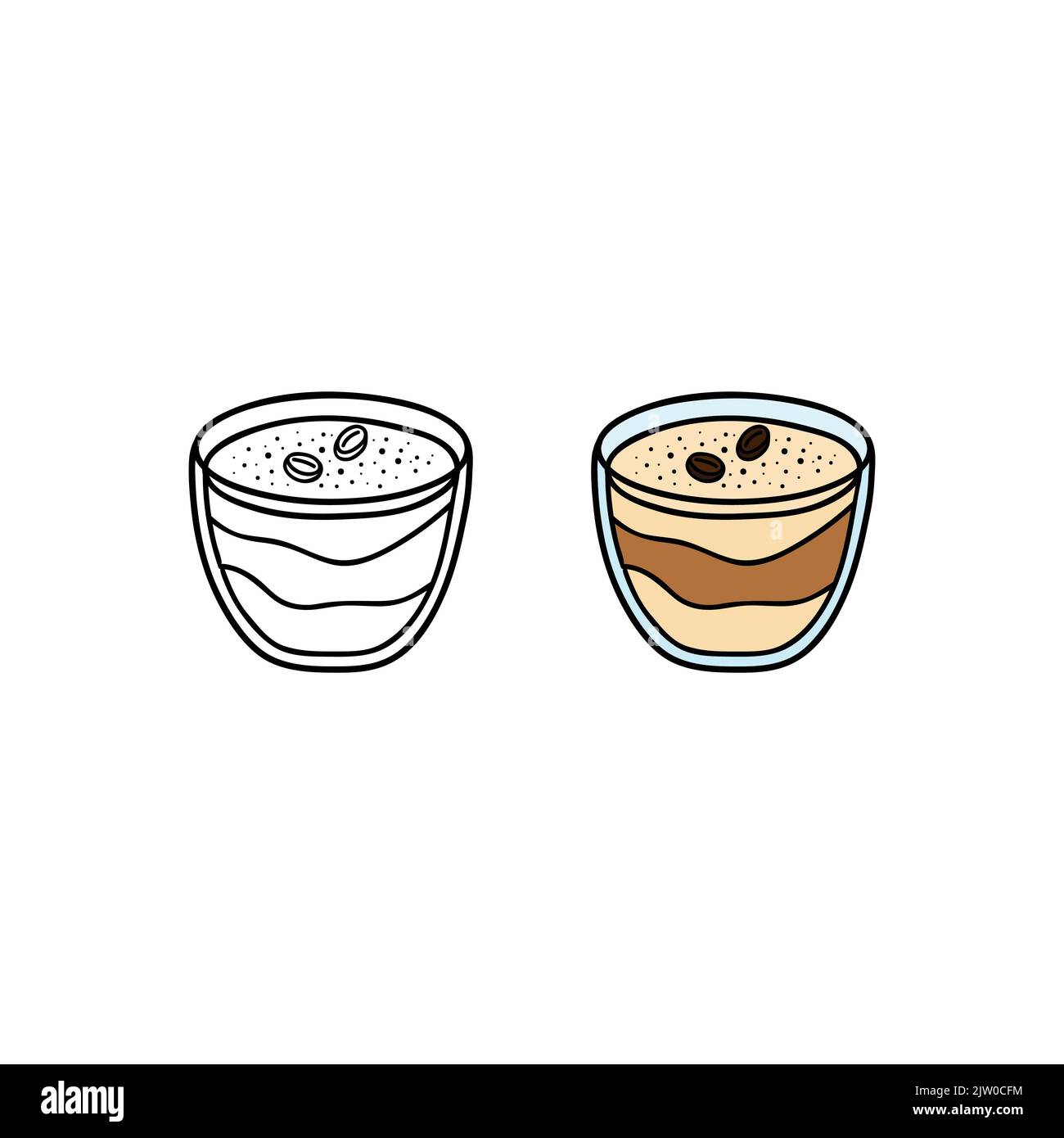 Hand drawn colored and outline tiramisu or coffee pudding isolated on ...