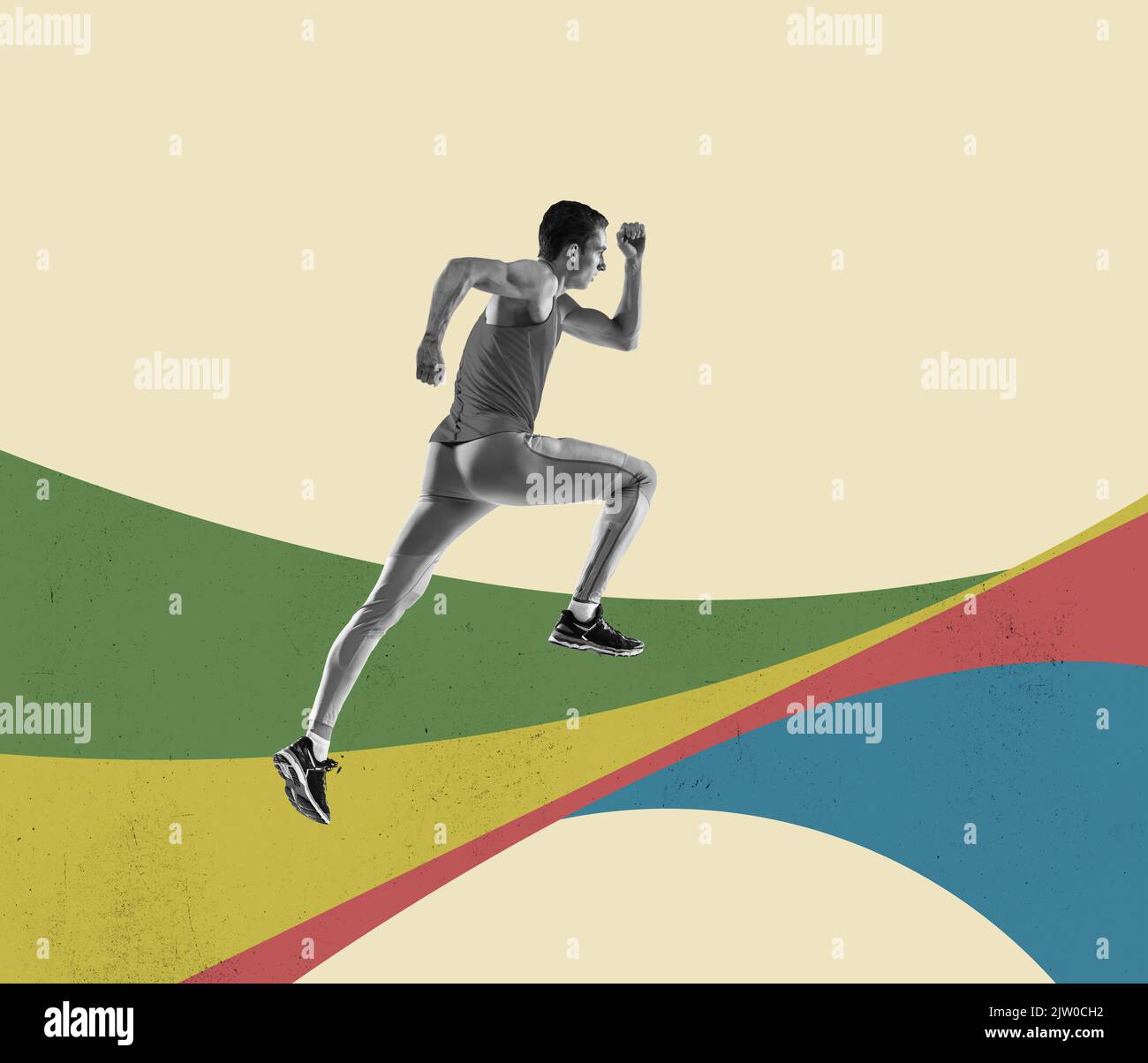 Professional runner, jogger on abstract colorful background. Modern ...