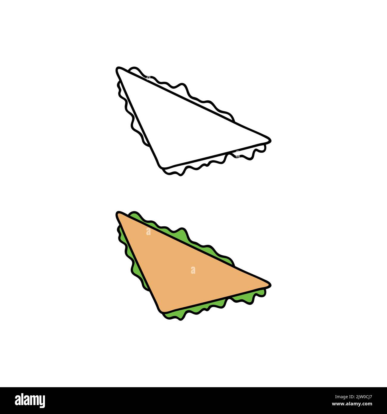 Hand drawn colored and outline triangle sandwich isolated on white ...