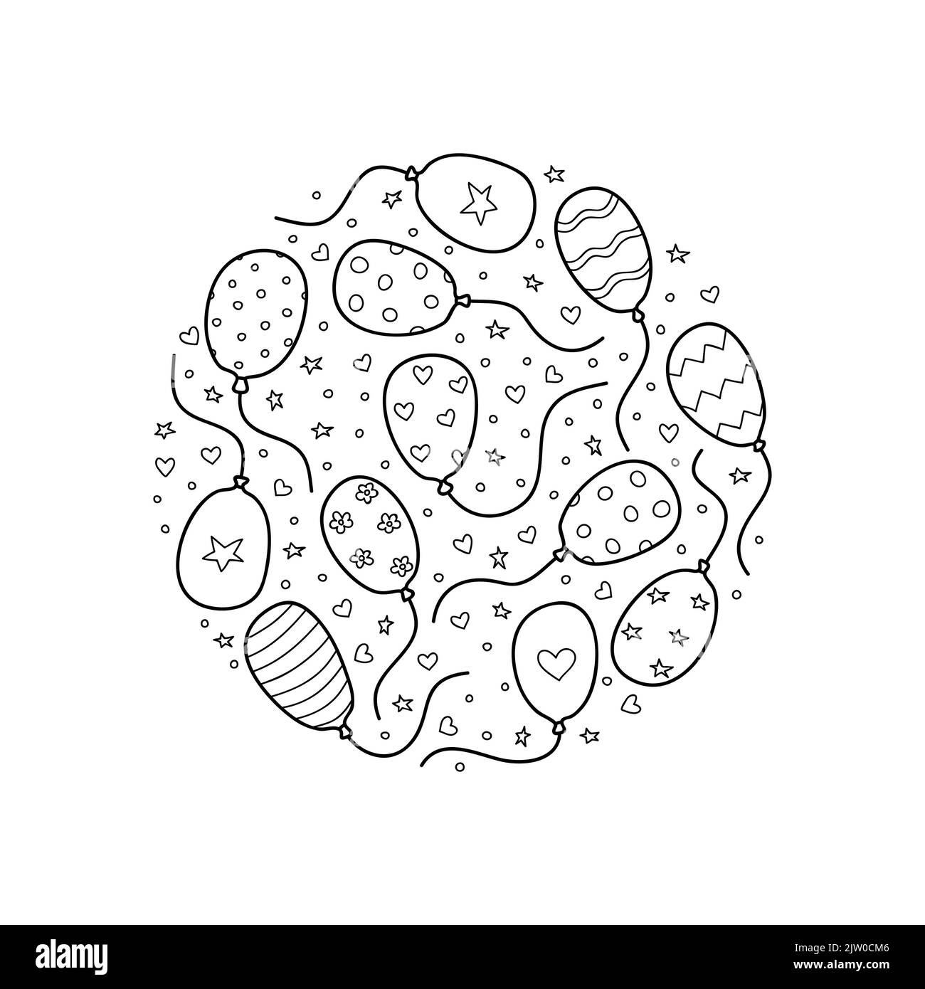 Doodle outline helium balloons with prints composed in circle shape ...