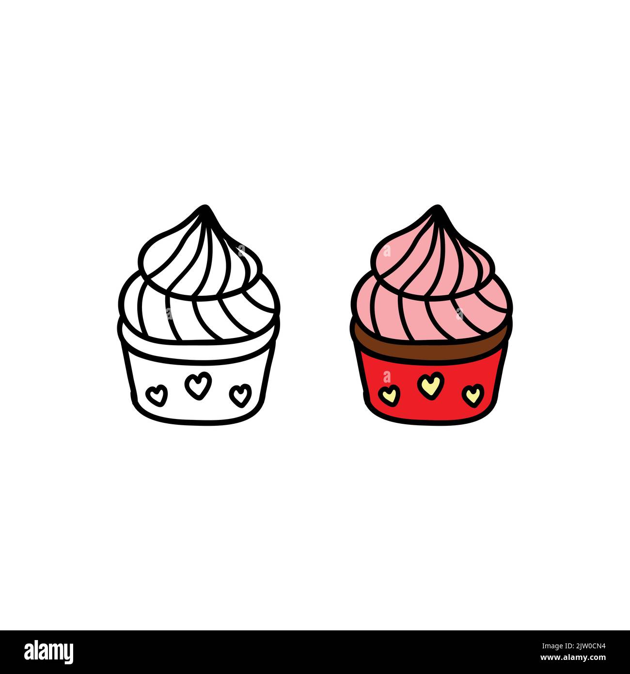 Hand drawn colored and outline cupcake with cream isolated on white background Stock Vector ...