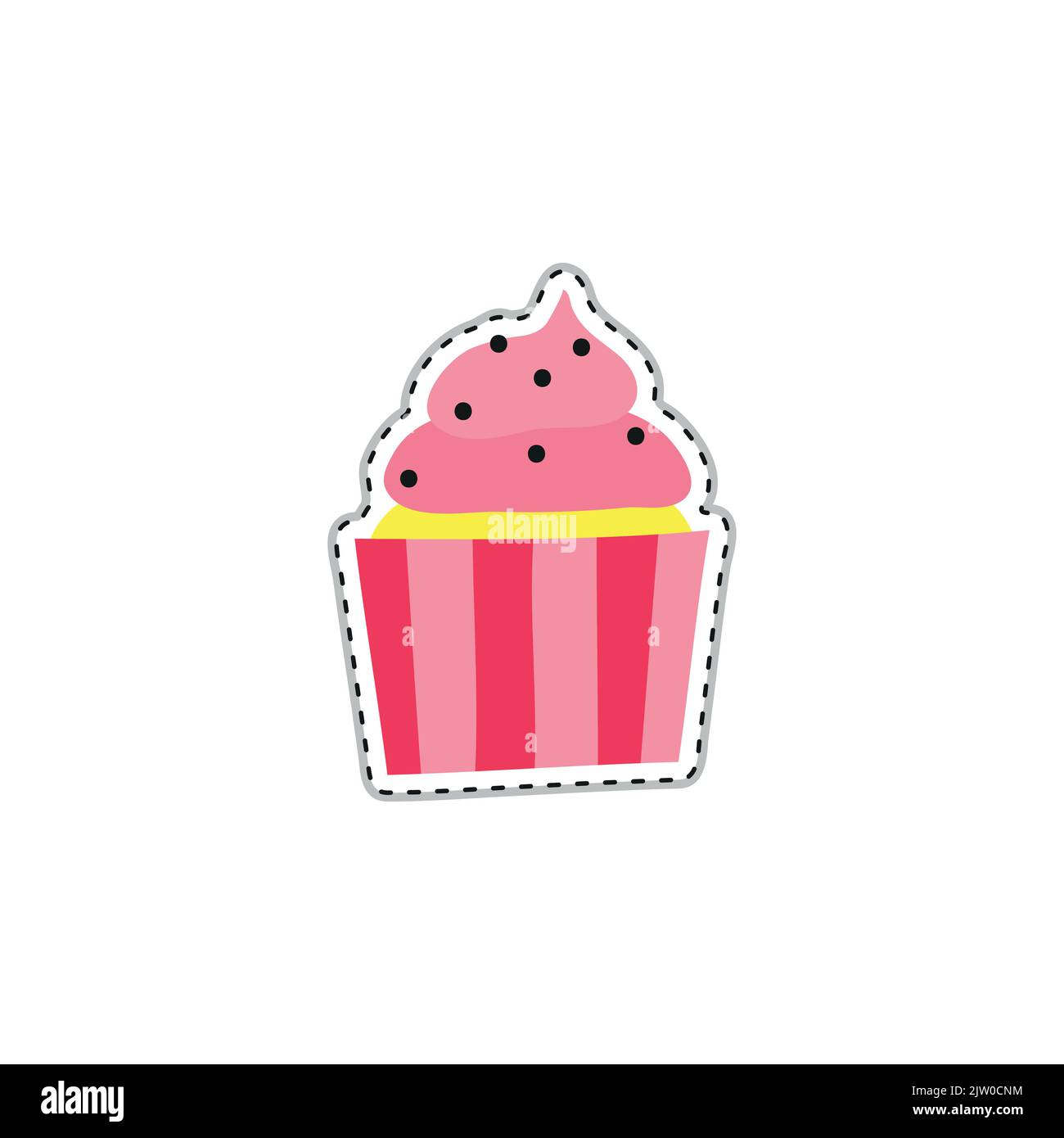 Colorful doodle sticker or patch with cupcake isolated on white ...