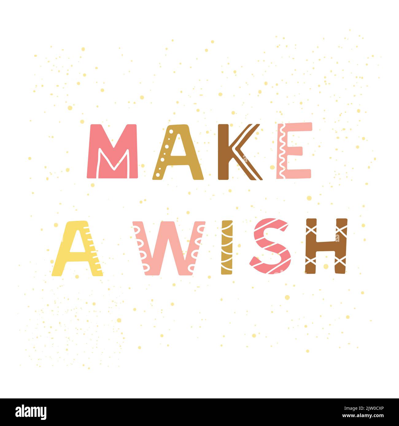 Hand drawn colorful scandinavian lettering make a wish isolated on ...