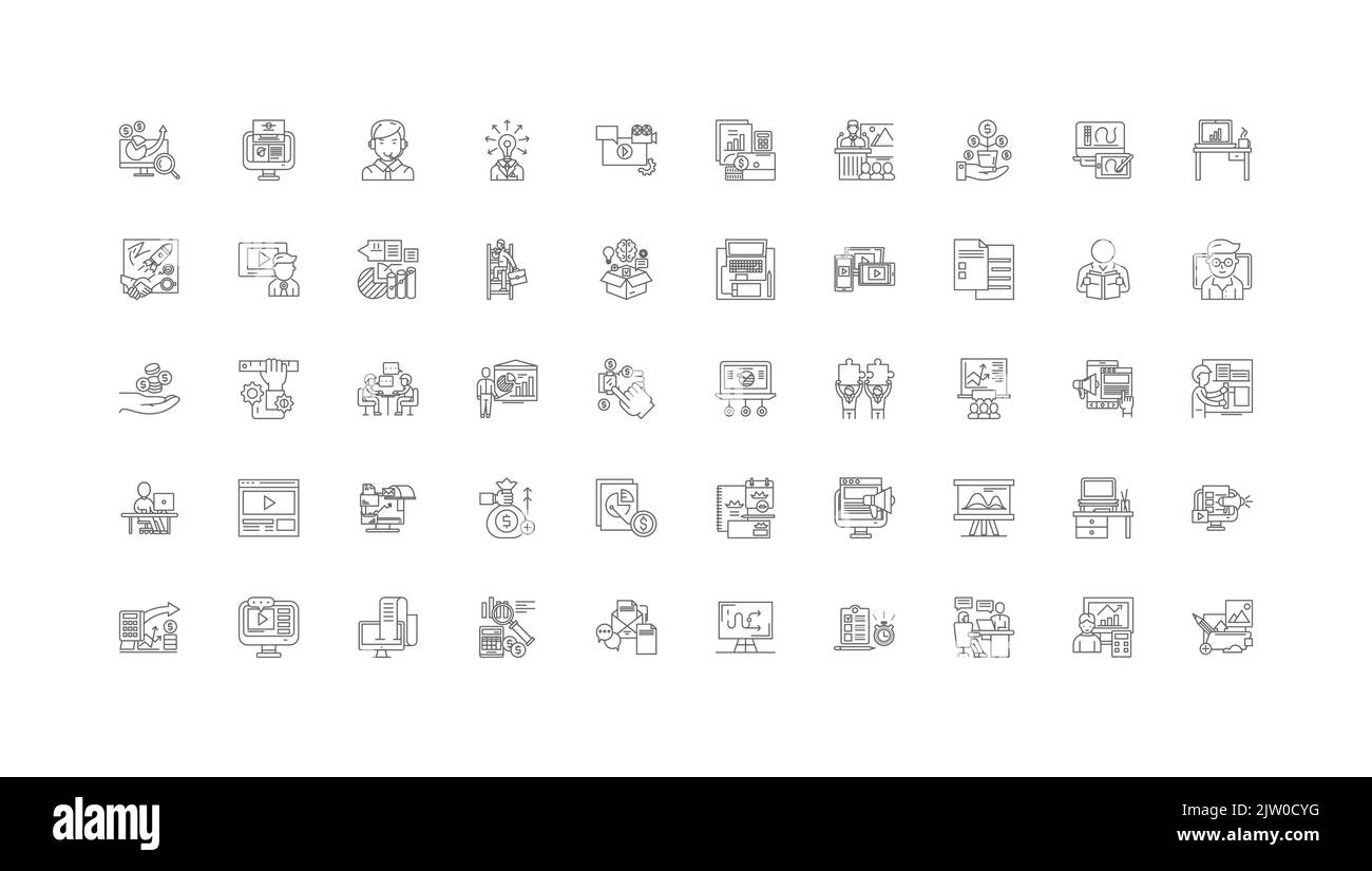 Learning business concept illustration, linear icons, line signs set ...