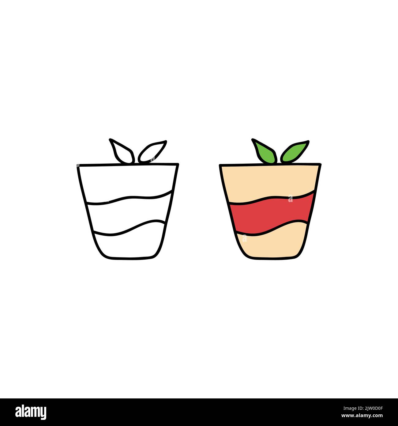 Doodle colored and outline berry tiramisu or pudding isolated on white ...