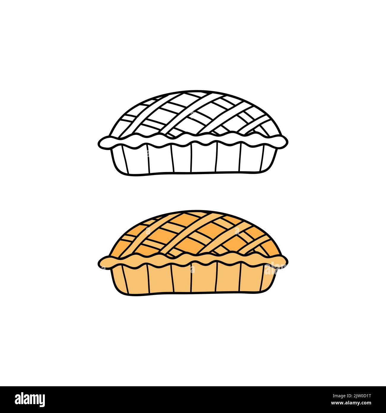 Doodle colored and outline apple pie isolated on white background Stock ...