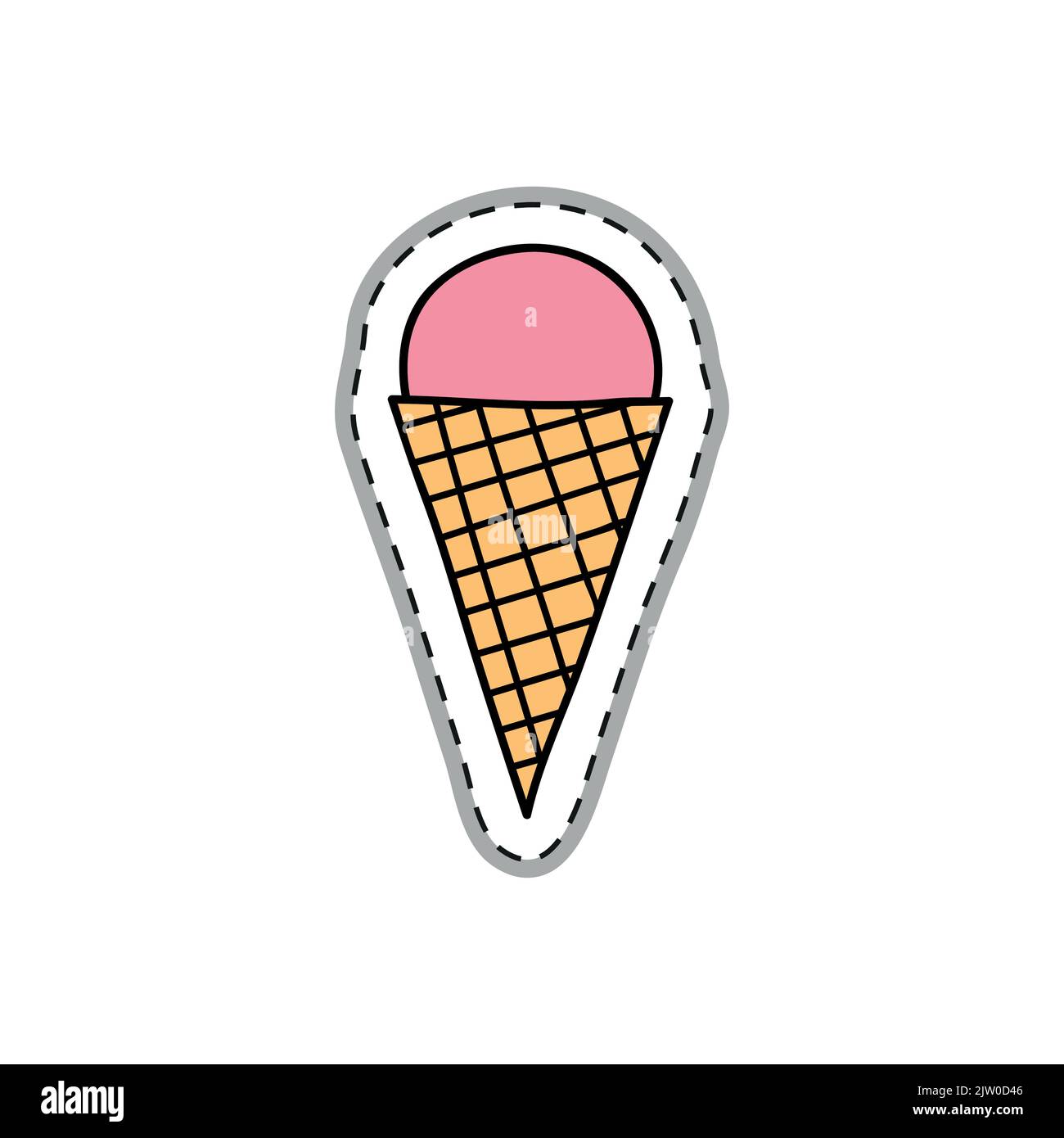 Colorful doodle sticker or patch with ice cream cone isolated on white ...