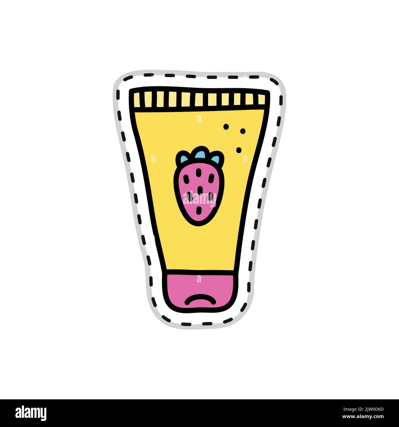 Cute doodle sticker with cosmetic strawberry cream isolated on white ...