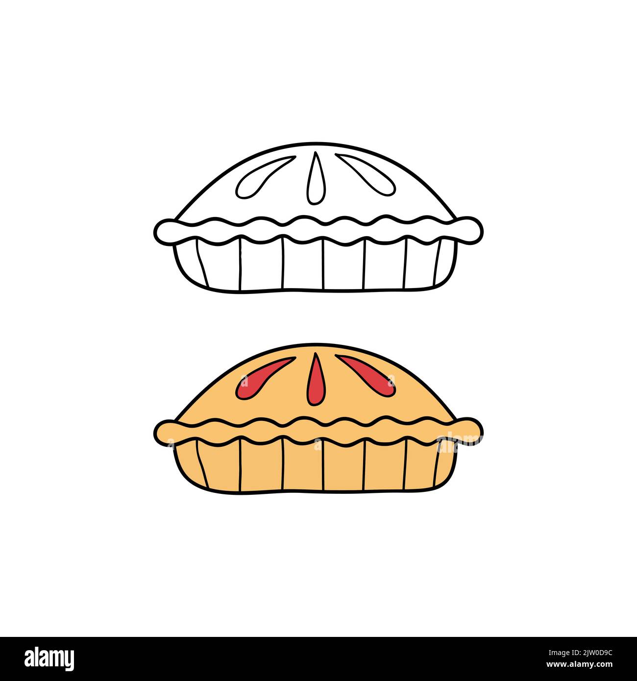 Doodle colored and outline fruit pie isolated on white background Stock ...