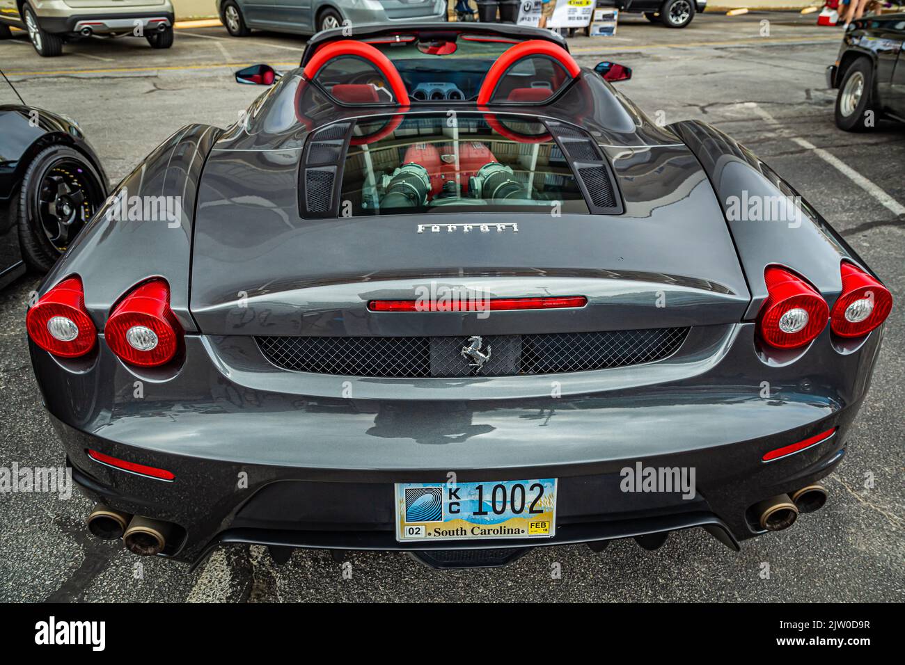 Tybee Island, GA - October 14, 2017: Rear view of a 2006 Ferrari F430 ...