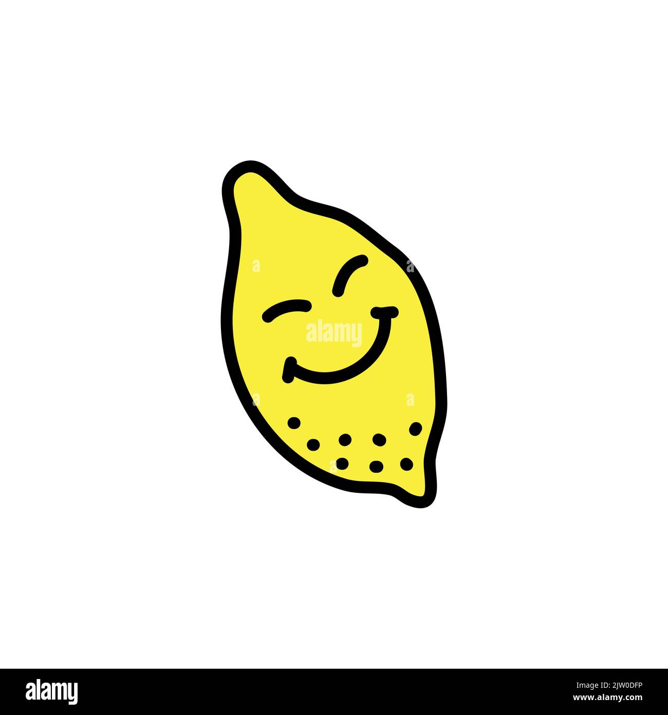 Cute doodle lemon with smiling face isolated on white background. Funny ...