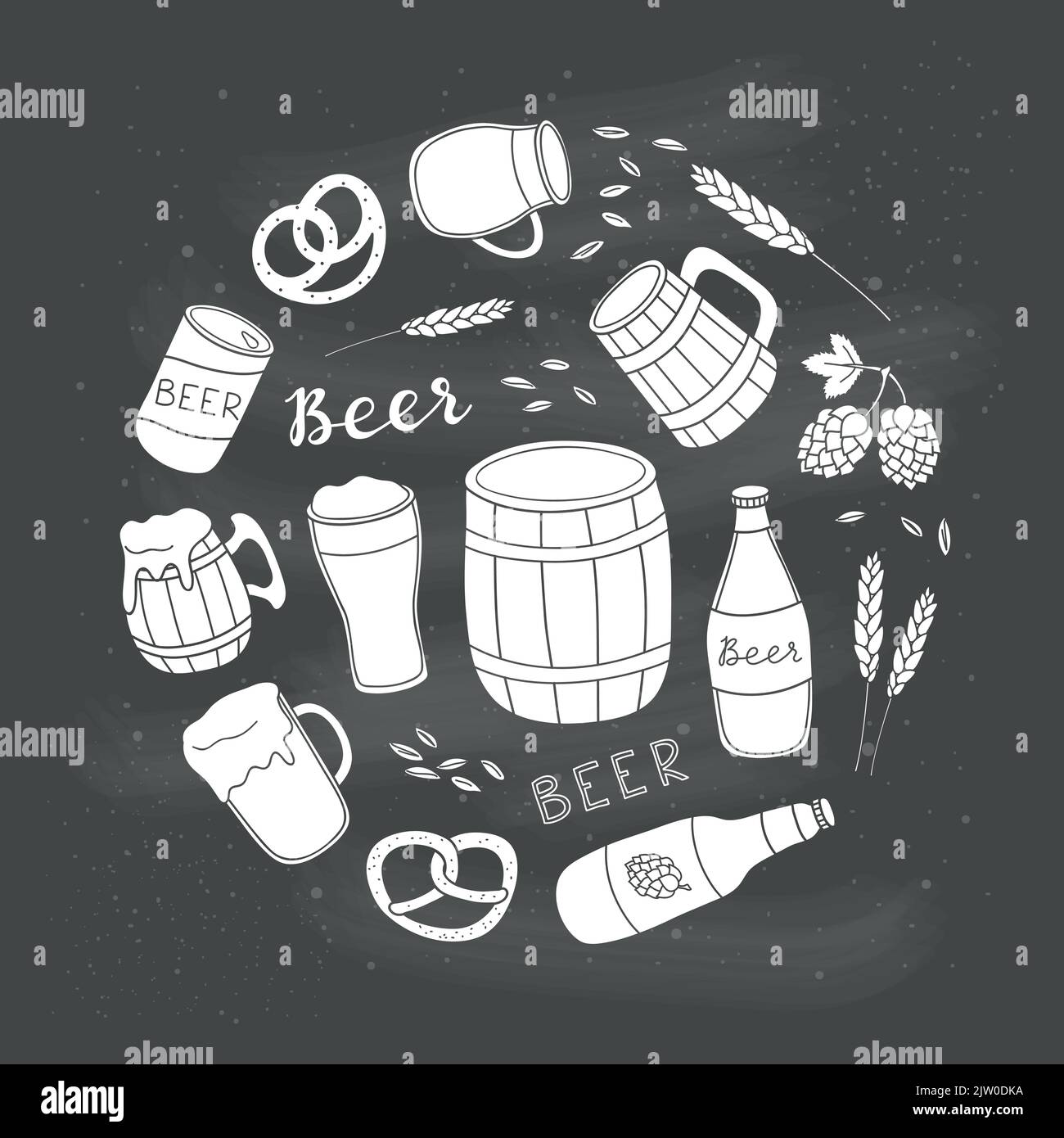 Hand drawn beer items composed in circle shape Stock Vector Image & Art ...