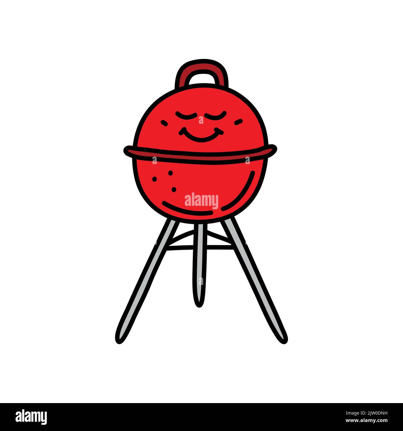 Cute doodle bbq grill brazier with smiling face isolated on white ...